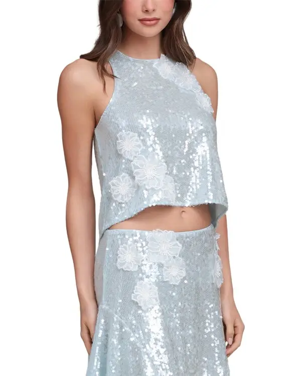 Avec Les Filles Sequin Floral Applique Crop Top