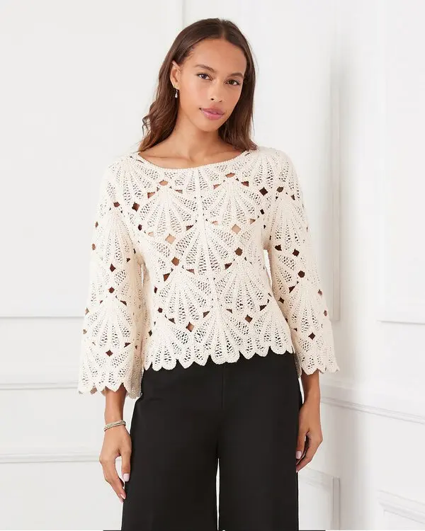 Karen Kane Crochet Flared Sleeve Top