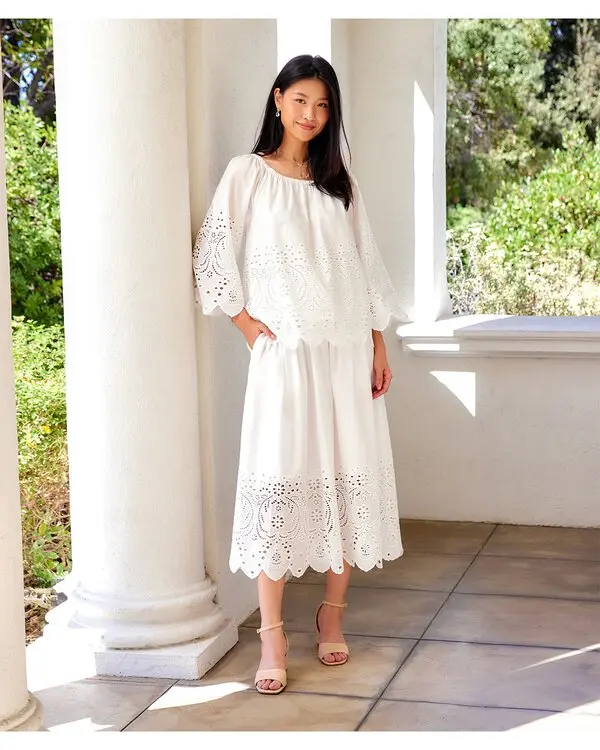 Karen Kane Embroidered Cutout Midi Skirt