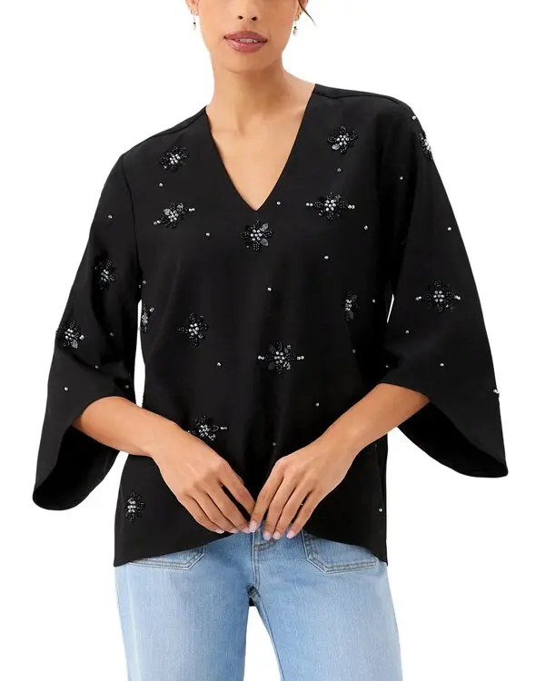Karen Kane Embellished Asymmetric Top With Bracelet Sleeves