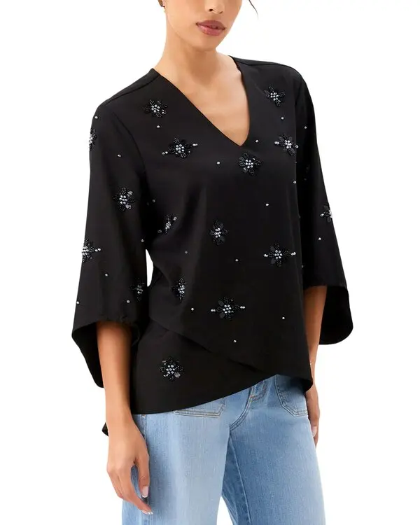 Karen Kane Embellished Asymmetric Top With Bracelet Sleeves