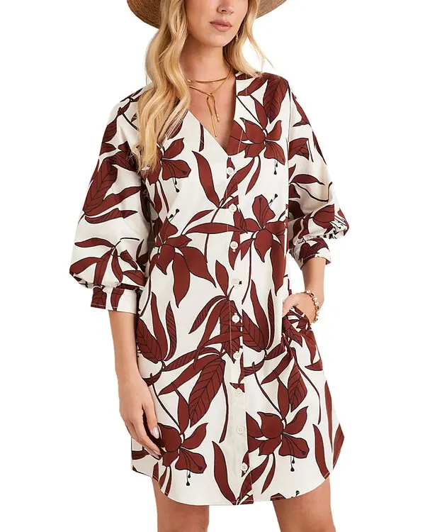 Karen Kane Lantern Sleeve Printed Shirt Dress