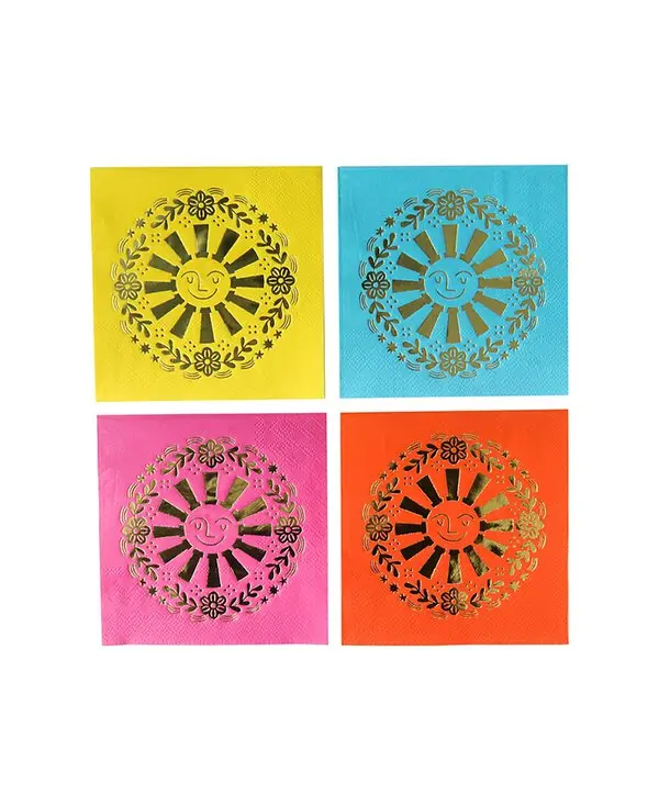 JOLLITY & CO Taco 'bout A Party Fiesta Petite Paper Napkins, Set Of 16 - Pink/yellow/blue/and Orange