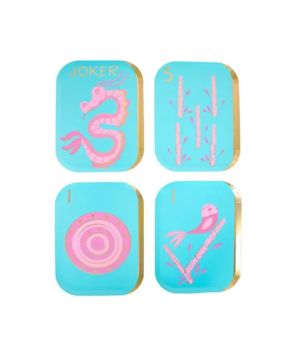 JOLLITY & CO Mahjong Tile Paper Dinner Plates, Set Of 8 - Blue