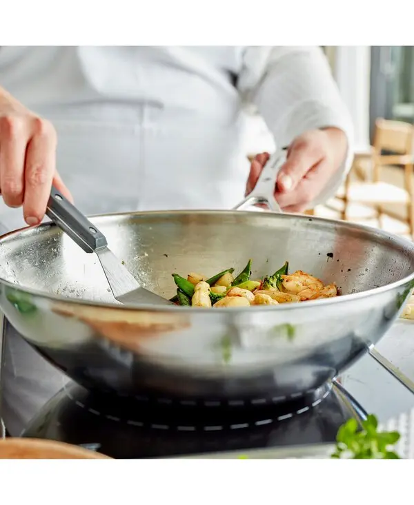 DEMEYERE Industry Stainless Steel Flat Bottom Wok, 5.5 Qt - Silver