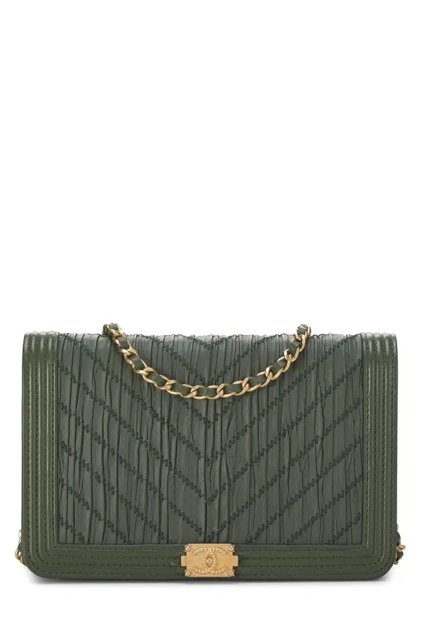 Chanel Lambskin Chevron Pleated Wallet On Chain