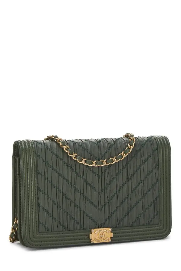 Chanel Lambskin Chevron Pleated Wallet On Chain