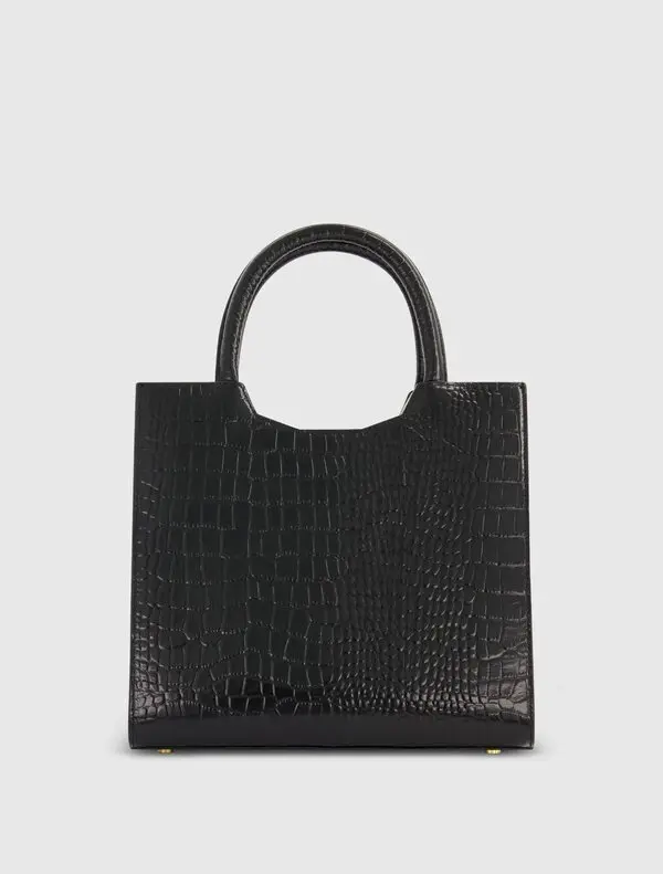 Mac Duggal Croc Embossed Leather Tote - Black