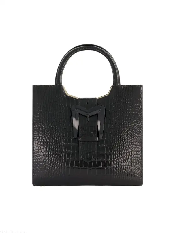 Mac Duggal Croc Embossed Leather Tote - Black