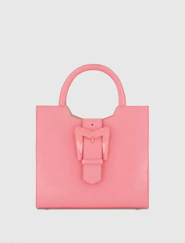 Mac Duggal Medium Croc Embossed Leather Tote Bag With Buckle Detail - Pink