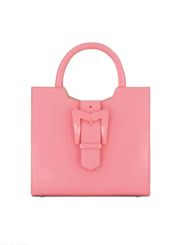 Mac Duggal Medium Croc Embossed Leather Tote Bag With Buckle Detail - Pink