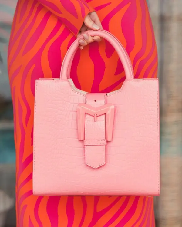 Mac Duggal Medium Croc Embossed Leather Tote Bag With Buckle Detail - Pink