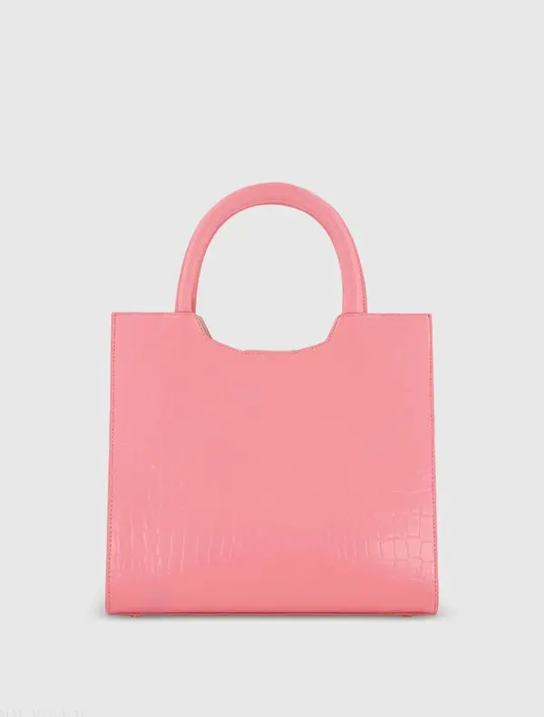 Mac Duggal Medium Croc Embossed Leather Tote Bag With Buckle Detail - Pink