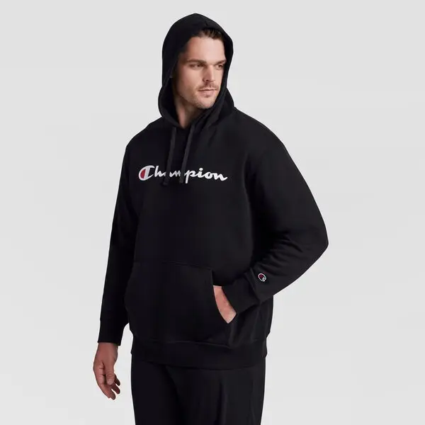 Champion Powerblend Hoodie With Full Script Logo - Black