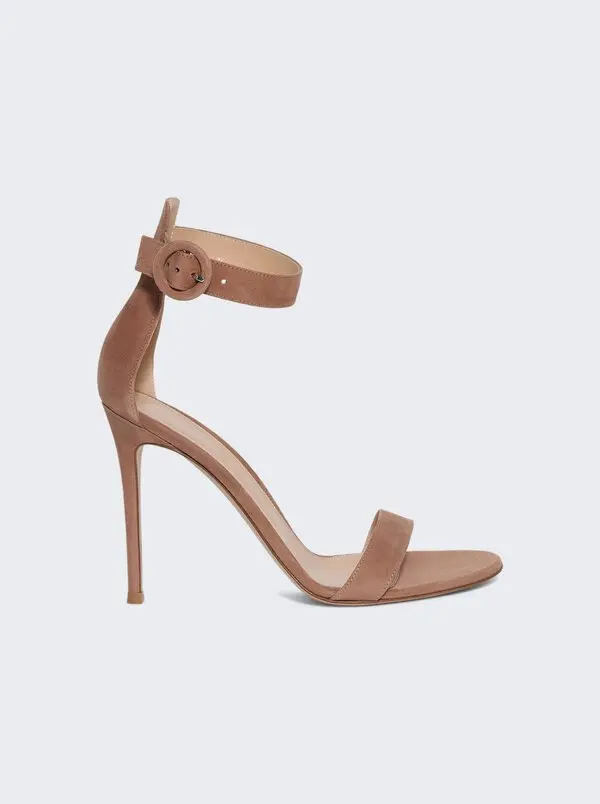 GIANVITO ROSSI Portofino 105 Praline Suede Sandals - Tan
