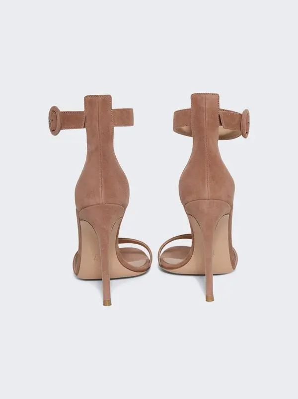 GIANVITO ROSSI Portofino 105 Praline Suede Sandals - Tan