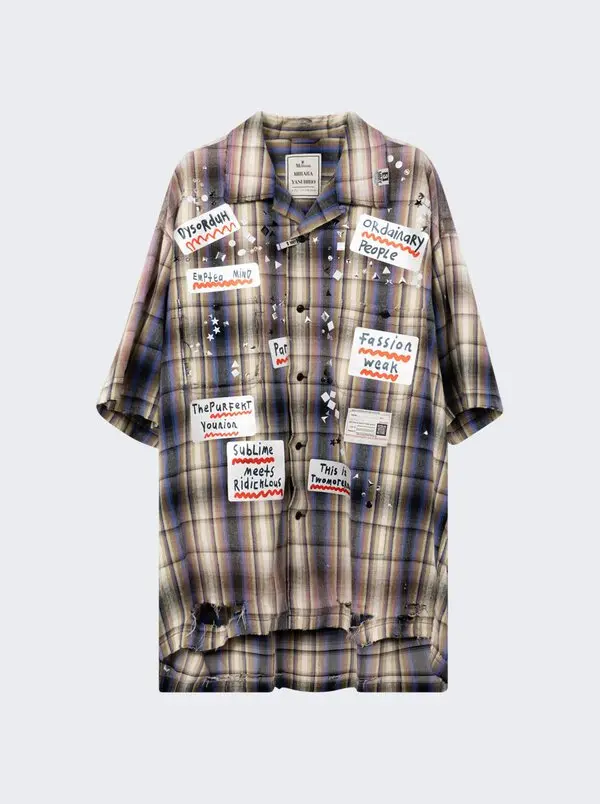 Mihara Yasuhiro H/s Check Shirt With Sticker - Beige