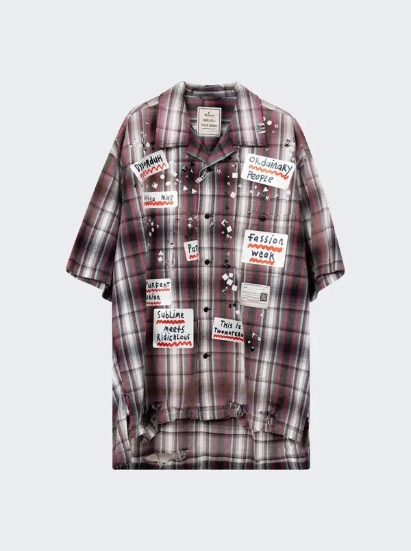 Mihara Yasuhiro H/s Check Shirt With Sticker - Black