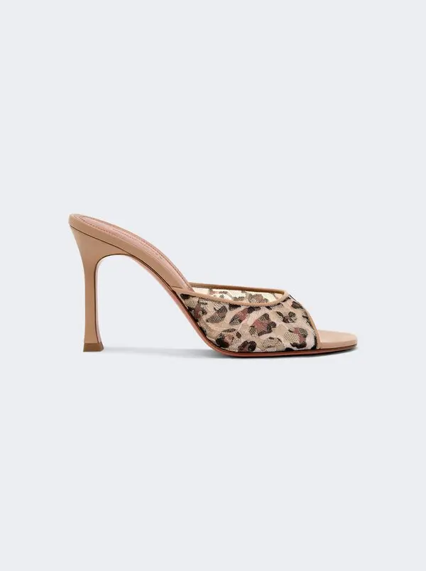 Amina Muaddi Alexa Leopard Lace Slipper - Brown
