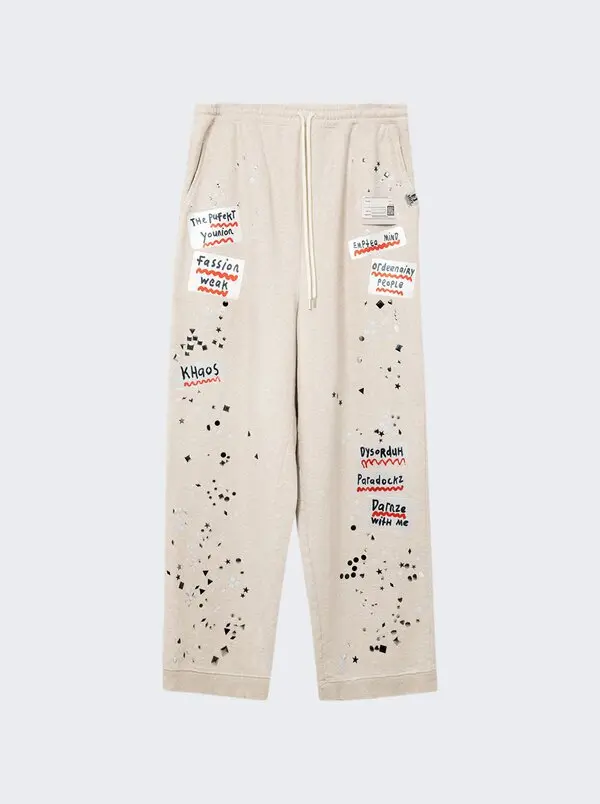 Mihara Yasuhiro Embellished Sticker Relaxed Fit Pants - White