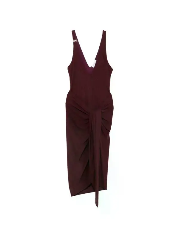 Attico Ruched V-neck Midi Dress