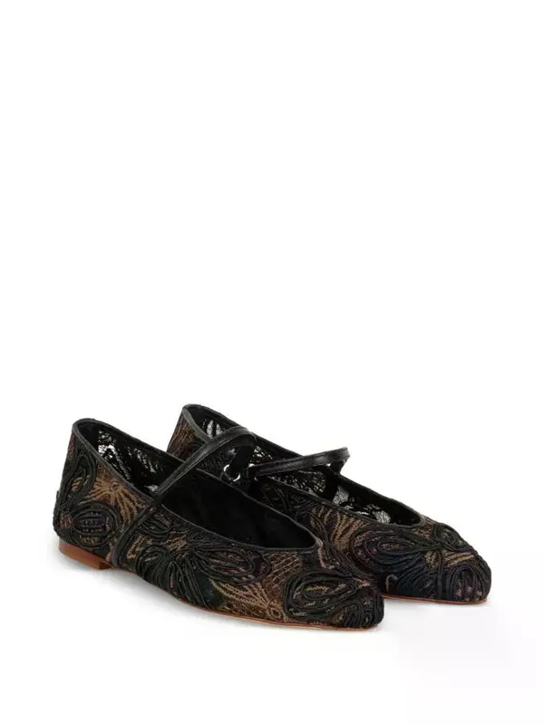 LORENA PAGGI Lace-embroidered Touch-strap Flat Pumps