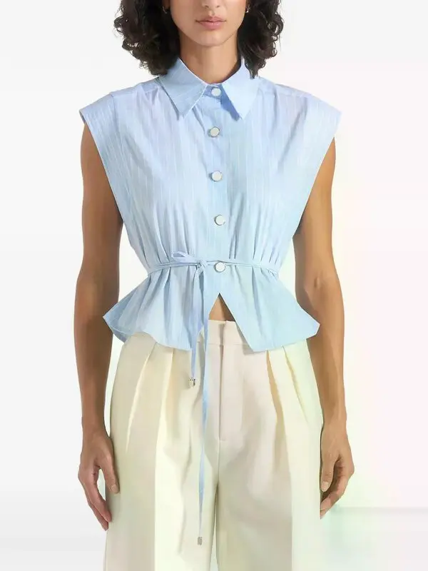 Manière De Voir Sleeveless Tie Waist Cropped Shirt - Blue