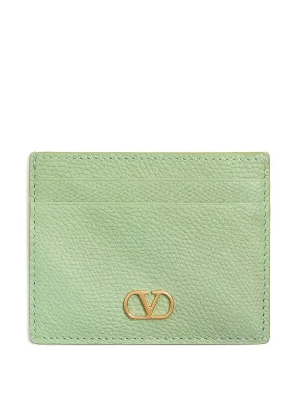 Valentino Garavani Vlogo Signature Grainy Calfskin Card Holder - Green