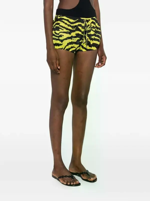 Attico Tiger-print Drawstring Mini Shorts - Yellow