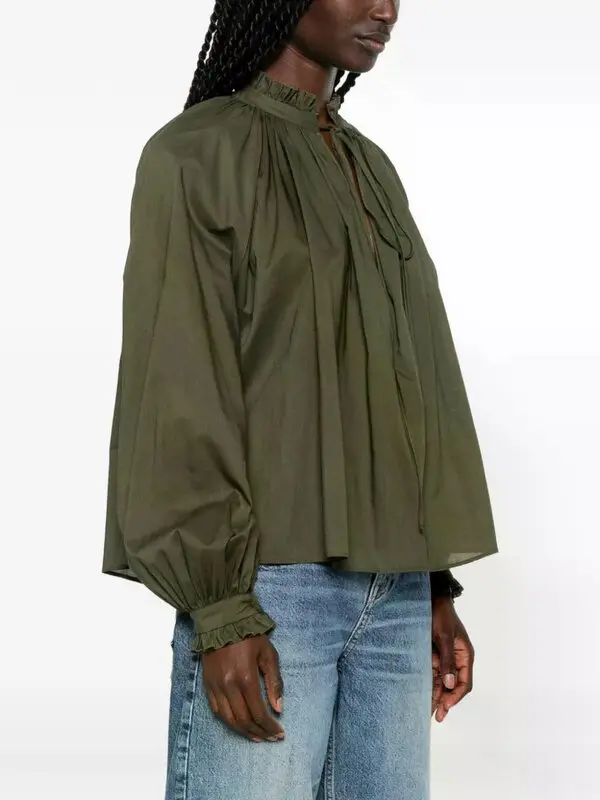 PT TORINO Ruffled Mock Neck Puff Sleeve Blouse
