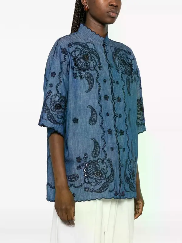 Zimmermann Aster Paisley Embroidered Scalloped Blouse