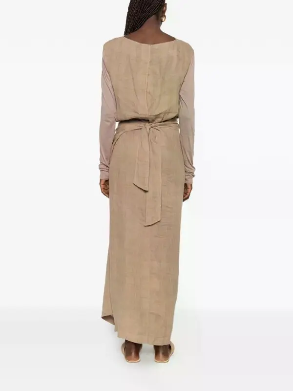 Our Legacy Beige Linen Check Gauze Maxi Dress