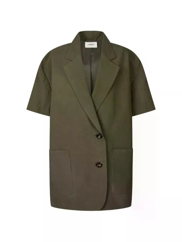 STUDIO TOMBOY Double-breasted Short-sleeve Oversized Jacket - Green