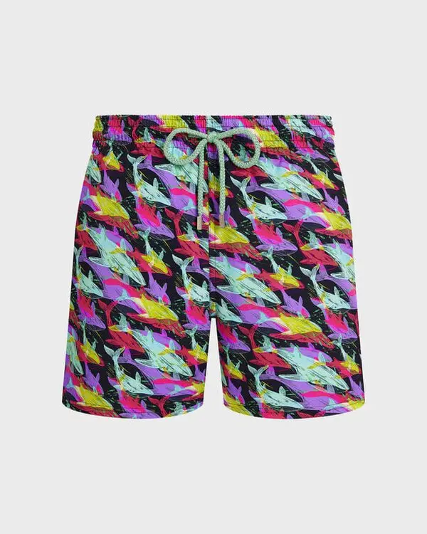 Vilebrequin Stretch Short Swim Trunks With Whales Offset Print - Blue
