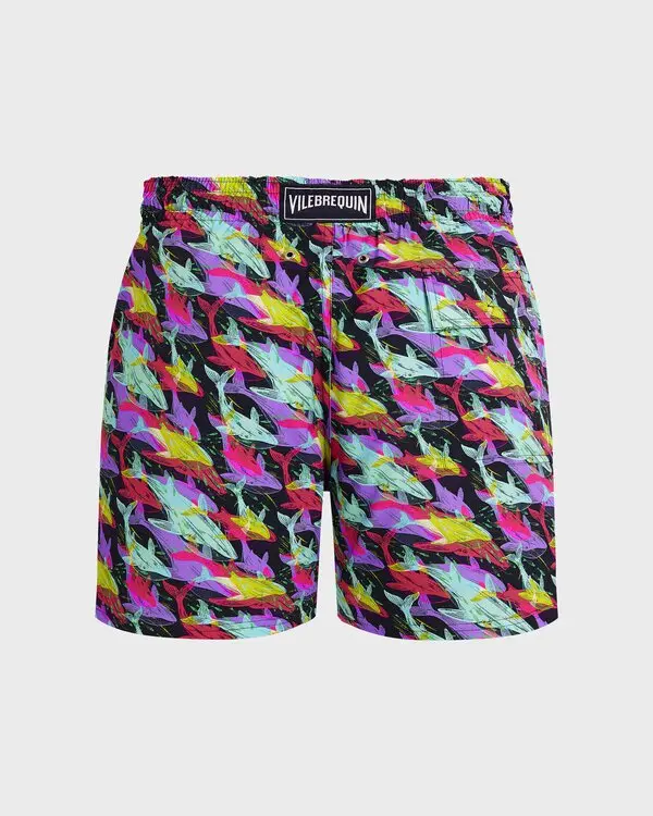 Vilebrequin Stretch Short Swim Trunks With Whales Offset Print - Blue