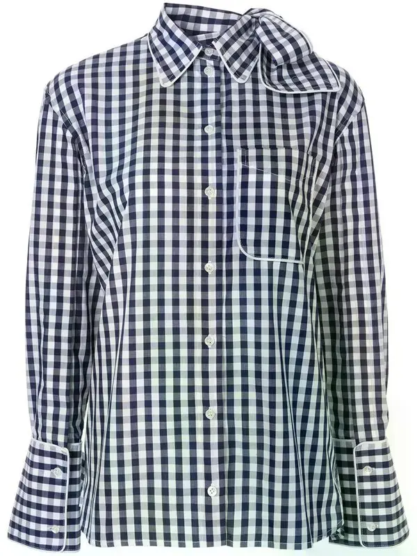 JW Anderson Gingham Shirt With Pussy Bow - Blue