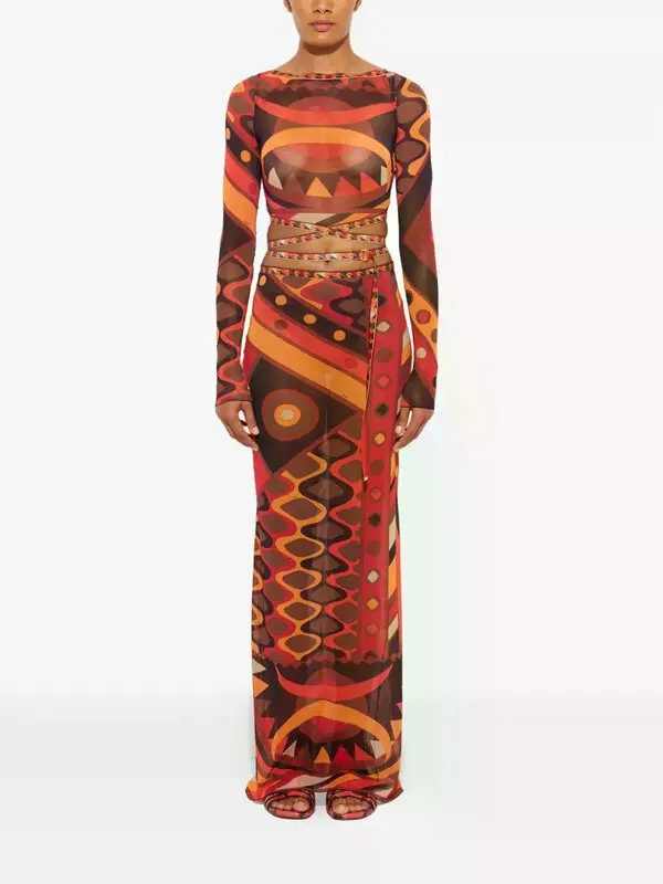 Emilio Pucci Vivara Print Tulle Crop Top