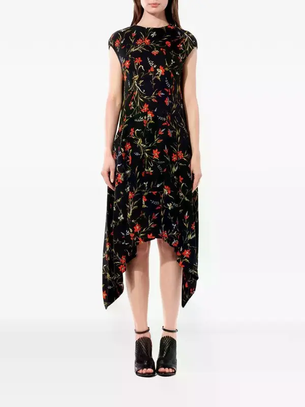 Balenciaga Floral Asymmetric Dress - Black