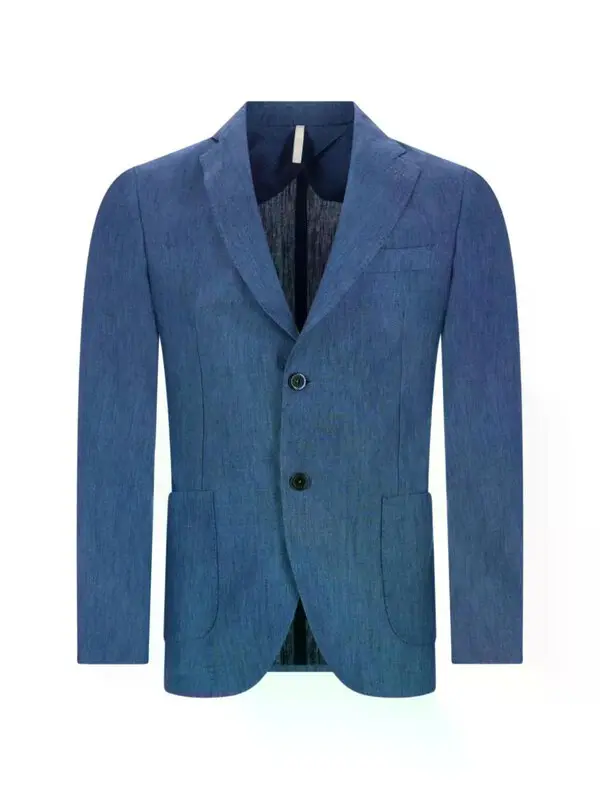 120% Lino Single-breasted Linen Blazer - Blue