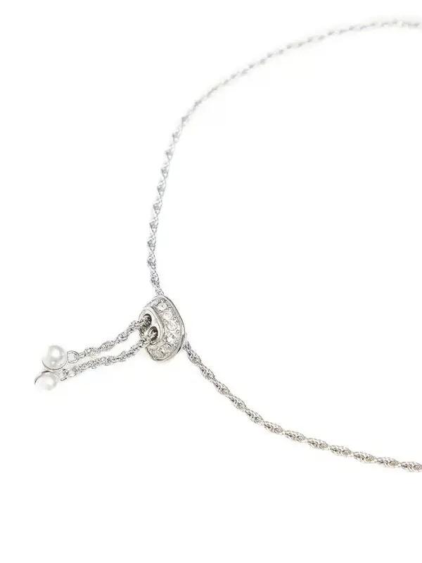 Guess Logo Plaque Faux Pearl Bracelet - Silver