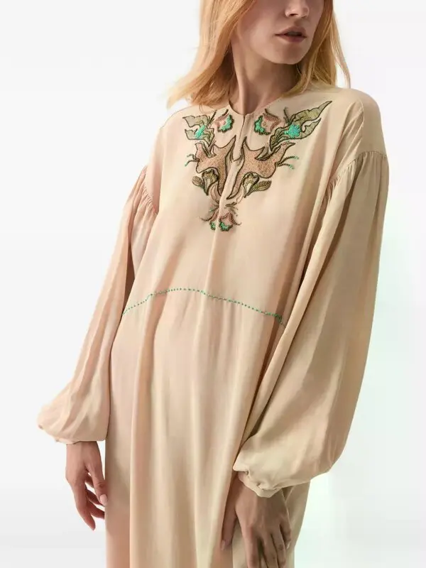 FORTELA Allegra Embroidered Silk Dress