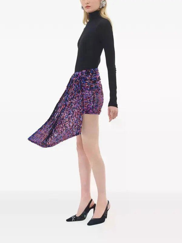 AREA Sequin Embellished Wrapped Skirt