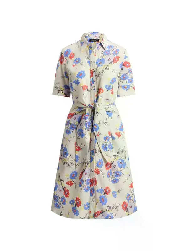 Ralph Lauren Floral Print Tie-front Midi Shirtdress - Neutrals