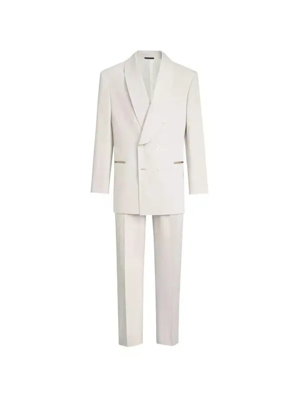 Brunello Cucinelli Délavé Silk Twill Tuxedo With One-and-a-half Breasted Blazer With Shawl Lapel And Trousers With Double Pleats - Neutrals