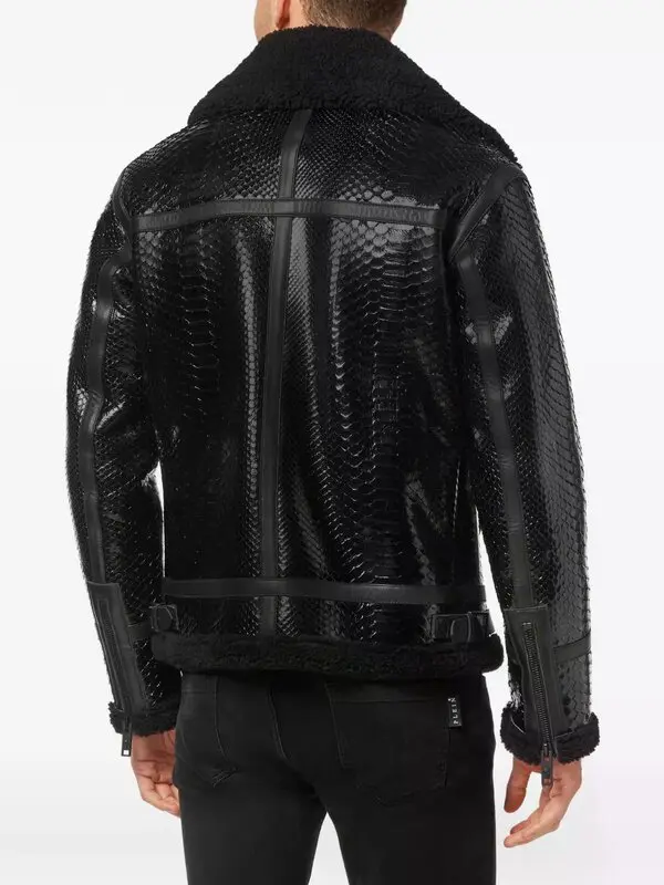 Philipp Plein Patent Effect Shearling Trim Jacket