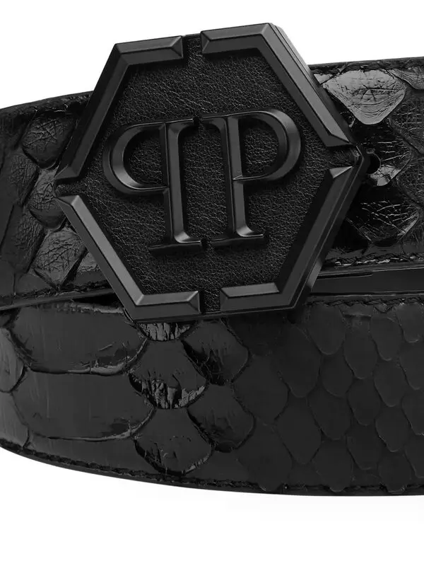 Philipp Plein Logo Buckle Python Leather Belt