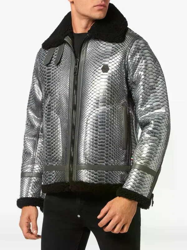 Philipp Plein Metallic Python-skin Jacket - Silver