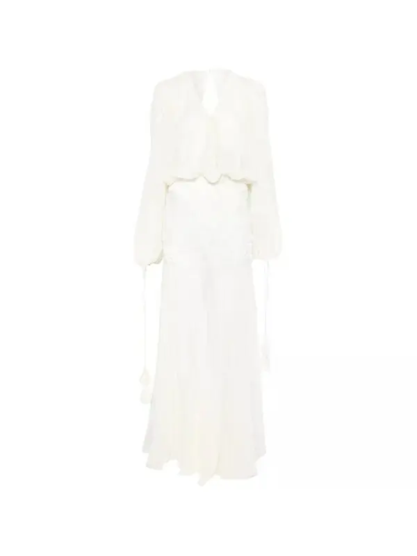NISSA Floral Appliqué Maxi Dress - Neutrals