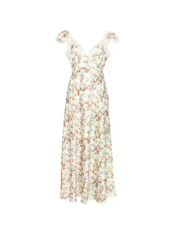 DÔEN Fiona Lace-trim Floral-print Midi Dress - Neutrals