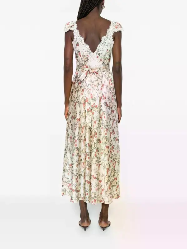 DÔEN Fiona Lace-trim Floral-print Midi Dress - Neutrals